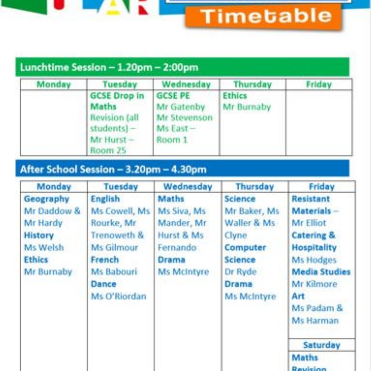The Astley Cooper School - Year 11 Revision Timetable